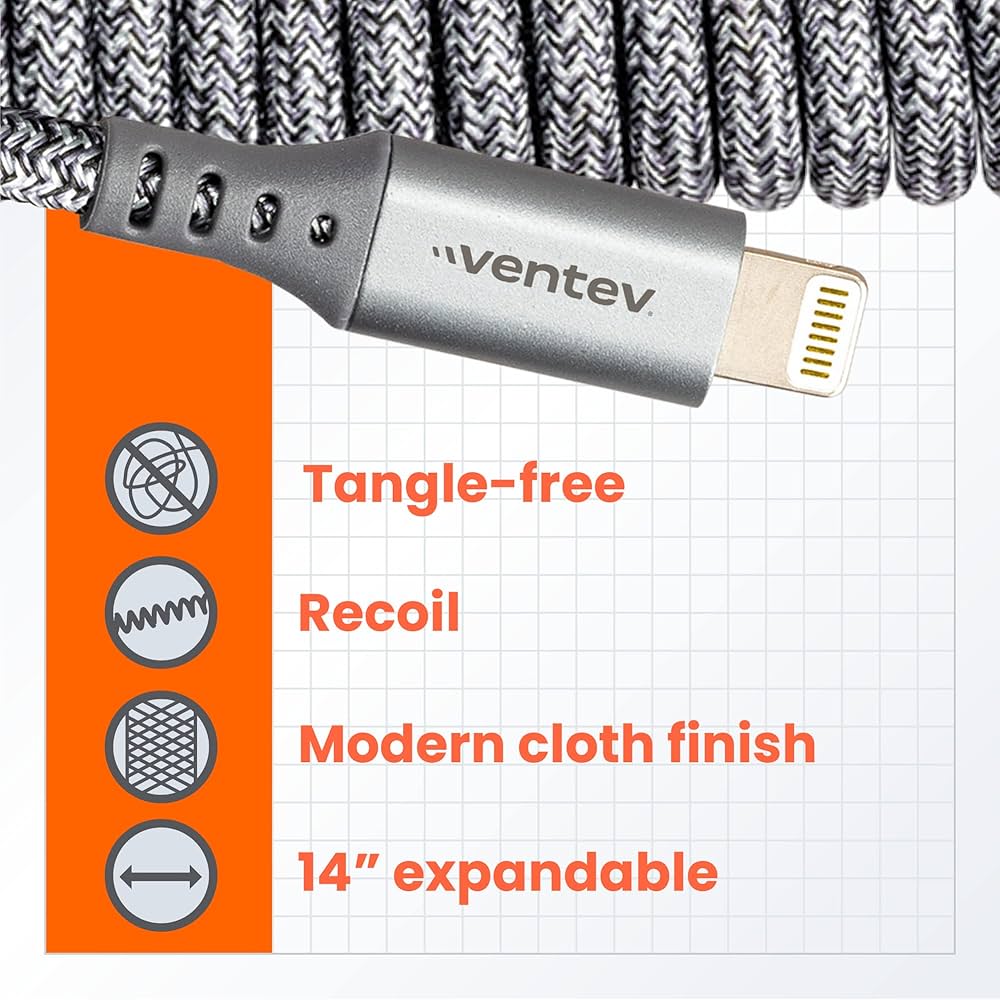 Helix Coiled Charge/Sync Lightning Cable 1ft Grey : Oshtugon Computers ...